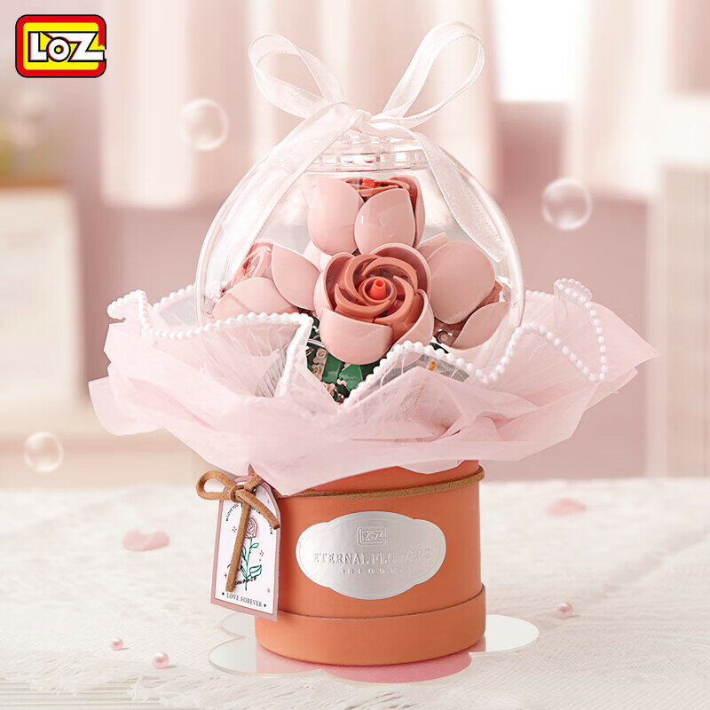 Loz Building Block Bouquet Rose Assembly Model, Children's Toy, Girlfriend's Gift for Women's Day, 1298 Pink Romantic