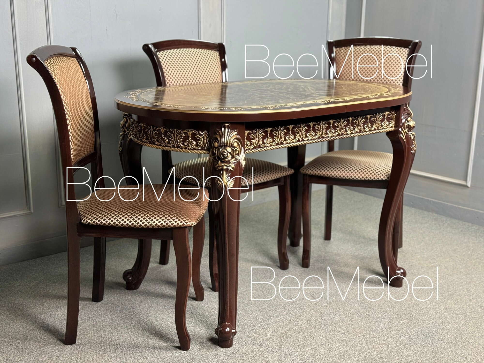 Обеденная группа, стол 120 и 3 стула , обеденная группа темный орех