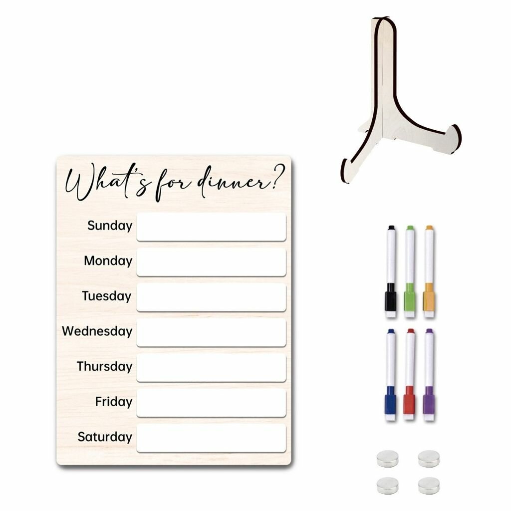 (1 комплект) Еженедельный блокнот для меню-планировщика (магнитный) (с 6 ручками + 4 магнитами с клейкой основой)