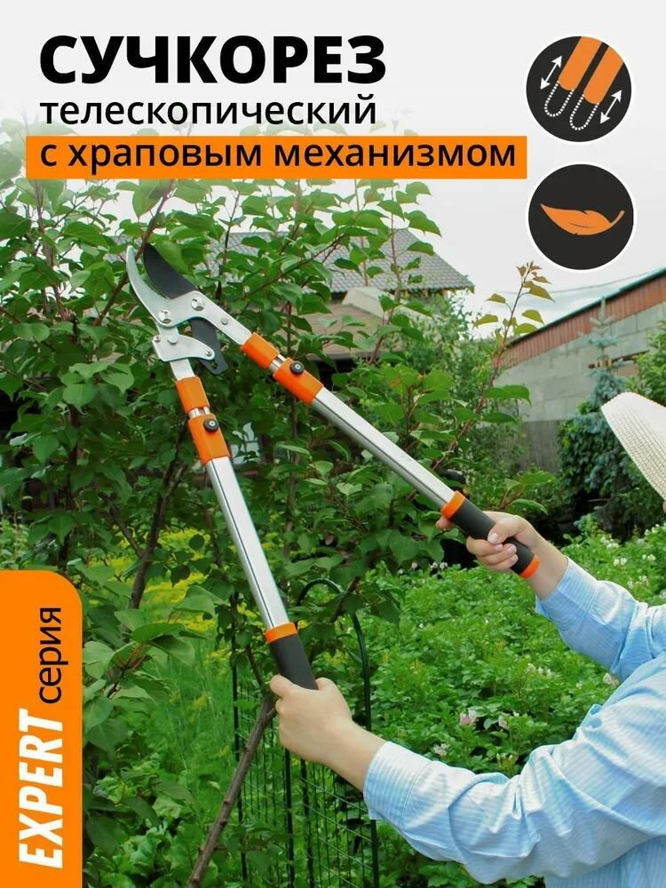 Сучкорез садовый 680-1020 мм с телескопическими ручками и храповым механизмом Урожайная сотка