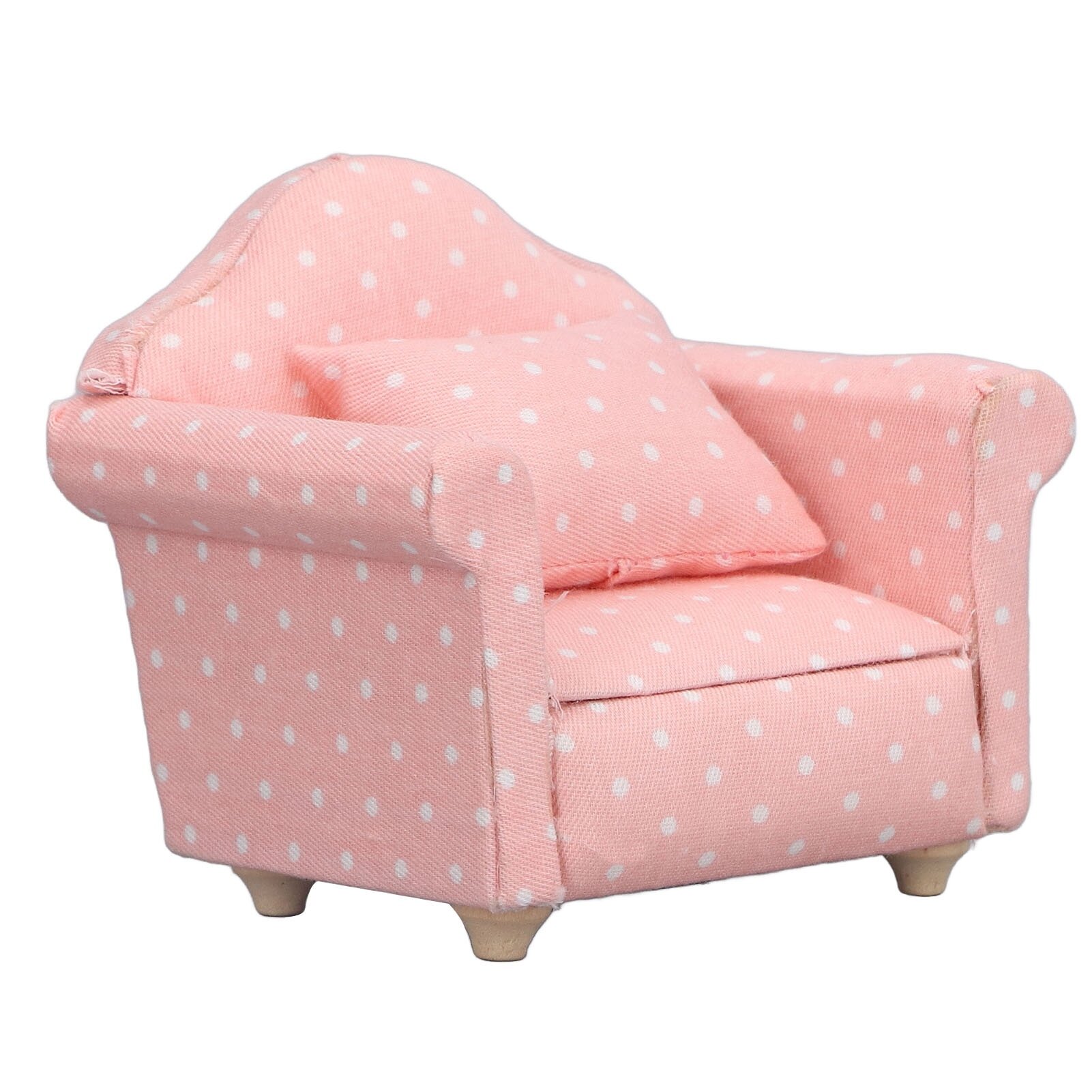 1:12 Doll House Mini Sofa High Simulation Armchair Pink White Polka Dots Dollhouse Miniature Furniture for