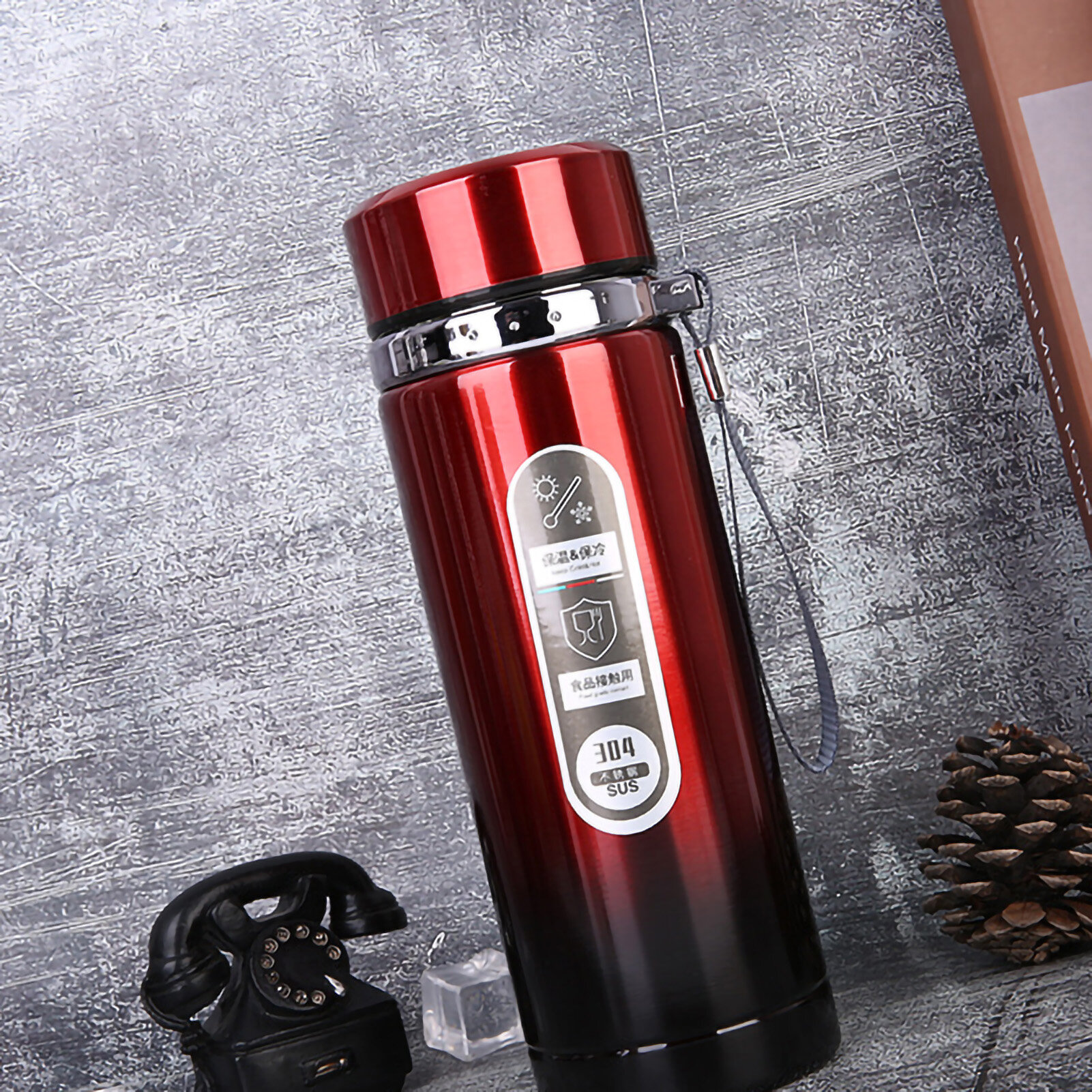 Стainless Steel Vacuum Bottle with Large Mouth, Insulated, 1000ml, Red, Portable, for Travel and Office