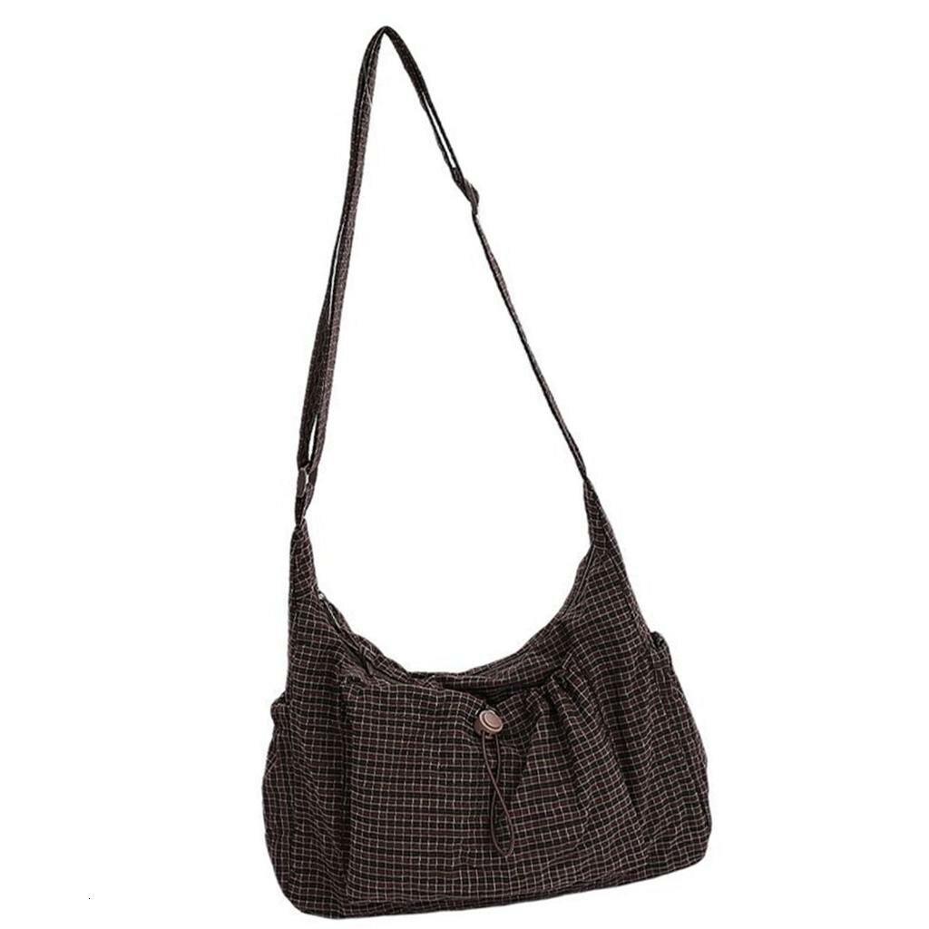 Новая корейская повседневная сумка в клетку осенью и зимой 2025 года-коричневая