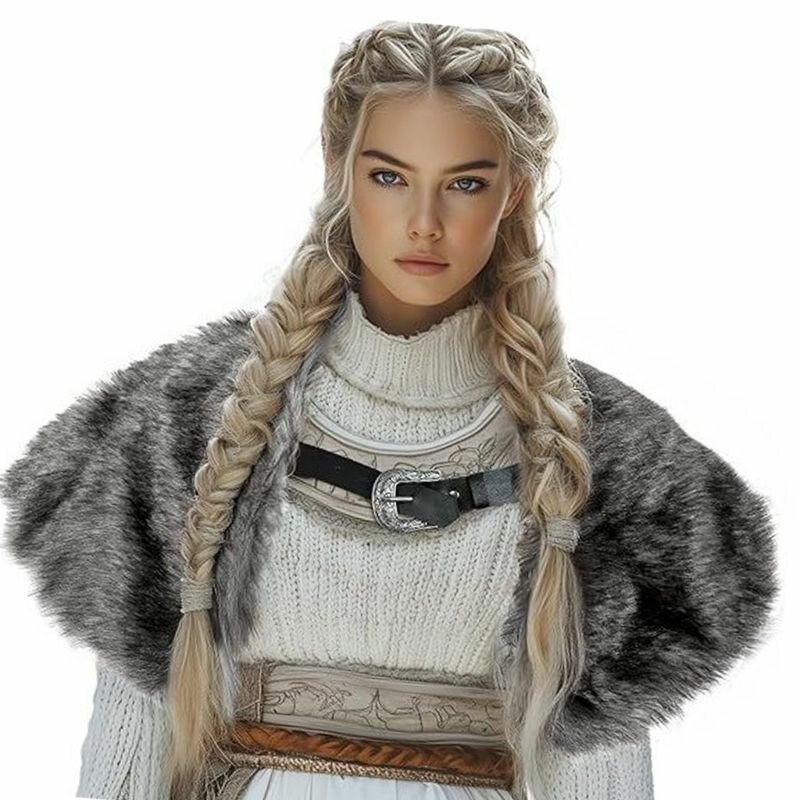 Средневековый плащ, костюм викинга, шаль Из Искусственной Кожи-Серый