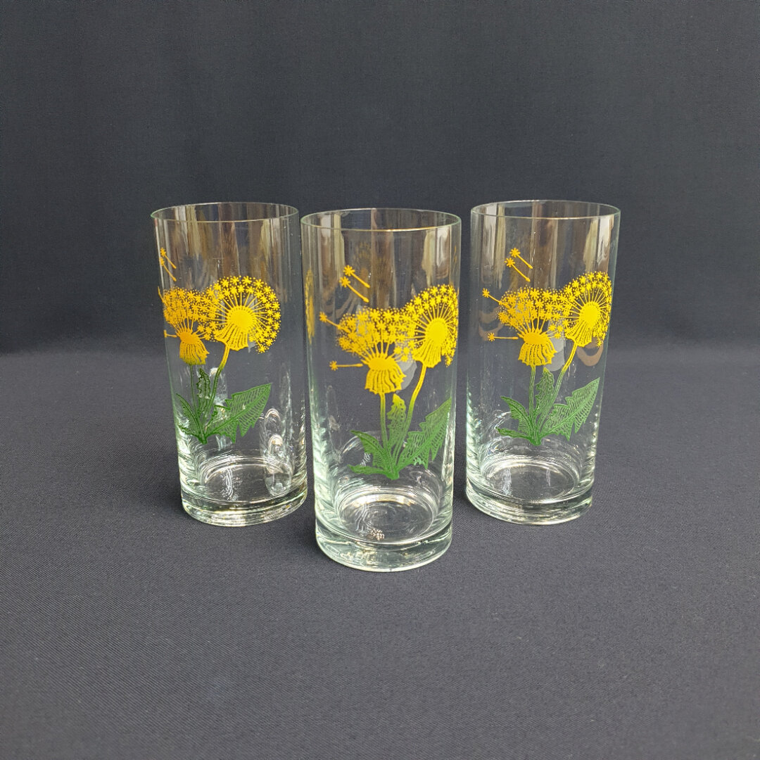 Набор из 3 стаканов, стекло деколь 300 мл, высота 13.5 см, винтаж СССР