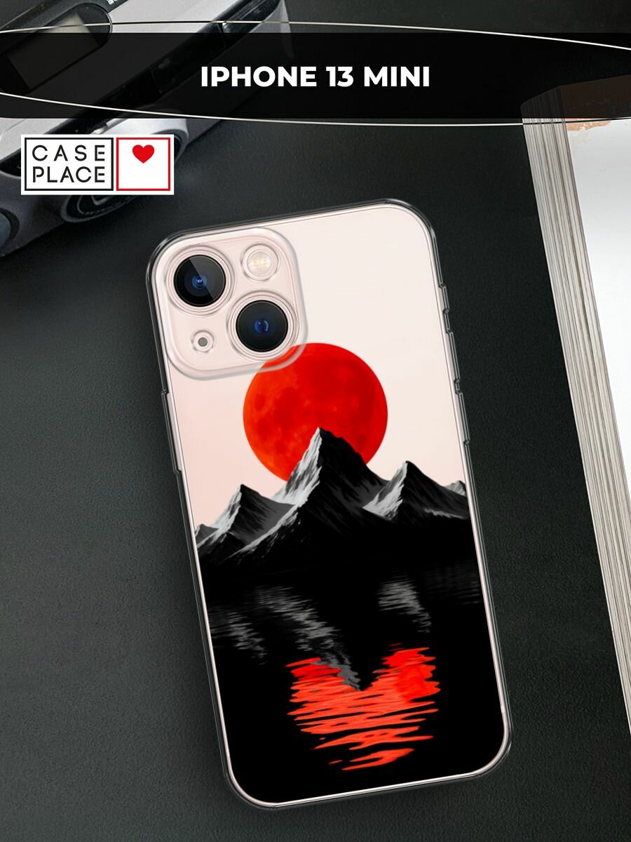 Чехол на Apple iPhone 13 mini / Айфон 13 мини с принтом Черная гора, прозрачный