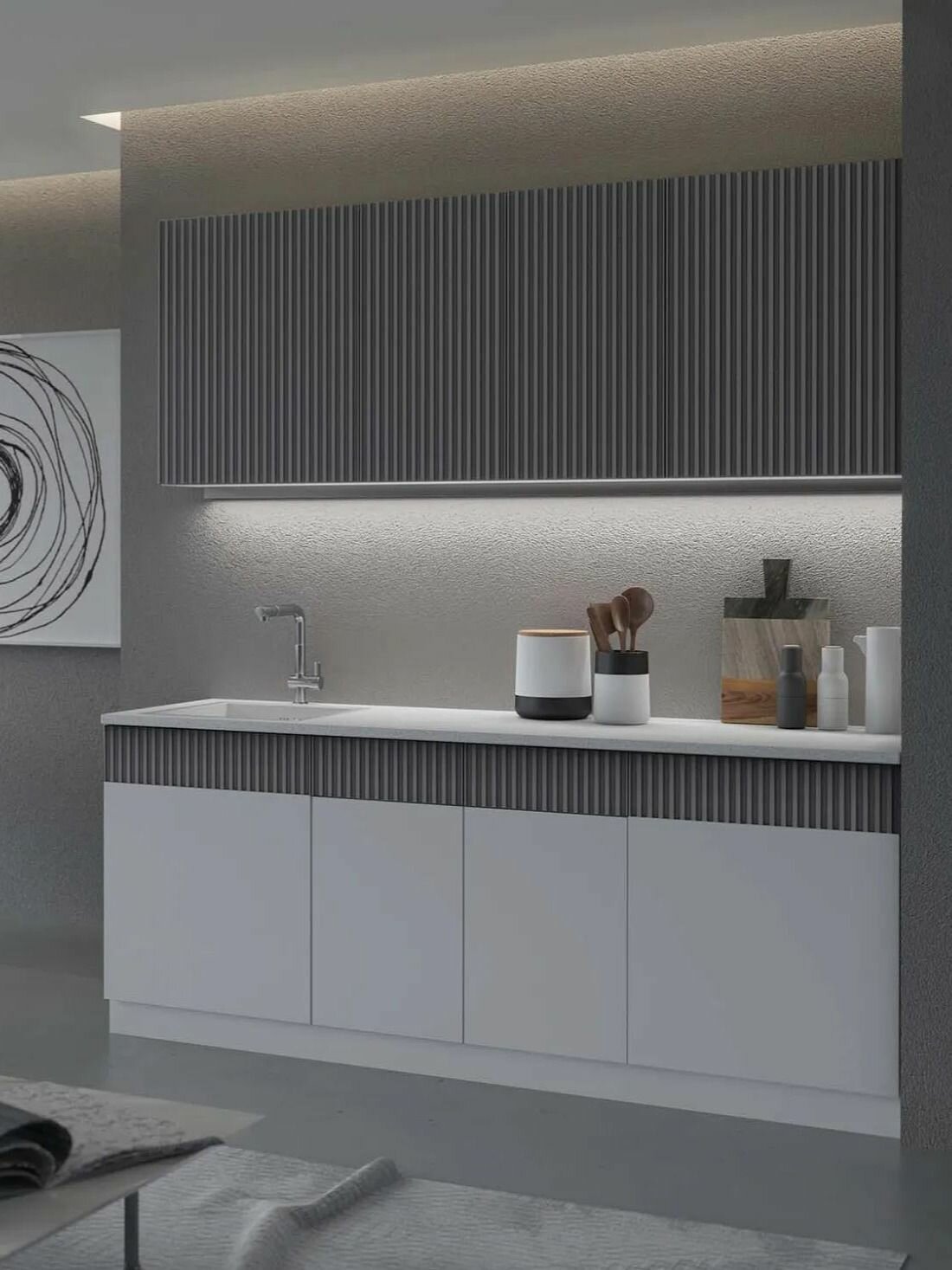 Модульная кухня Оливия МДФ 2м белый снег софт/графит софт со столешницей миф