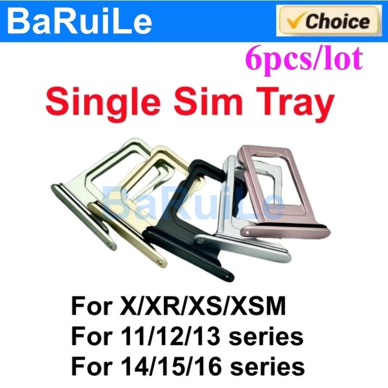 BaRuiLe 6 шт. одинарный держатель для SIM-карты для iPhone 11 12 13 15 16 Pro Max 14 Plus X XR XS, запасные части для SIM-карты