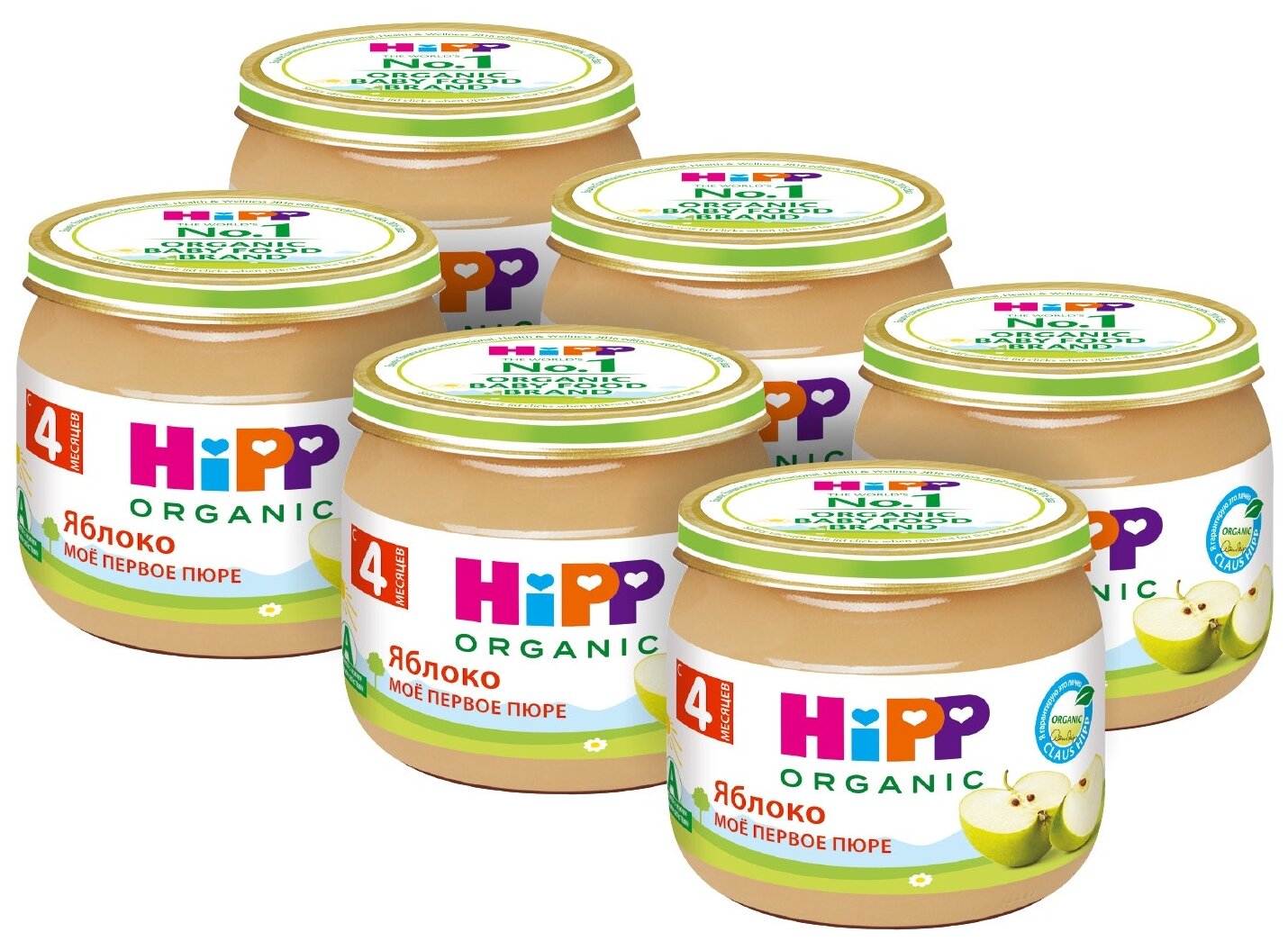 Спайка Пюре фруктовое детское HiPP "Яблоко", с 4 месяцев, 6шт х 80г