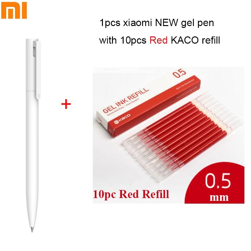 Гелевые ручки Xiaomi Mijia 10 шт, черные и синие Красный, 1pen 10kaco Red
