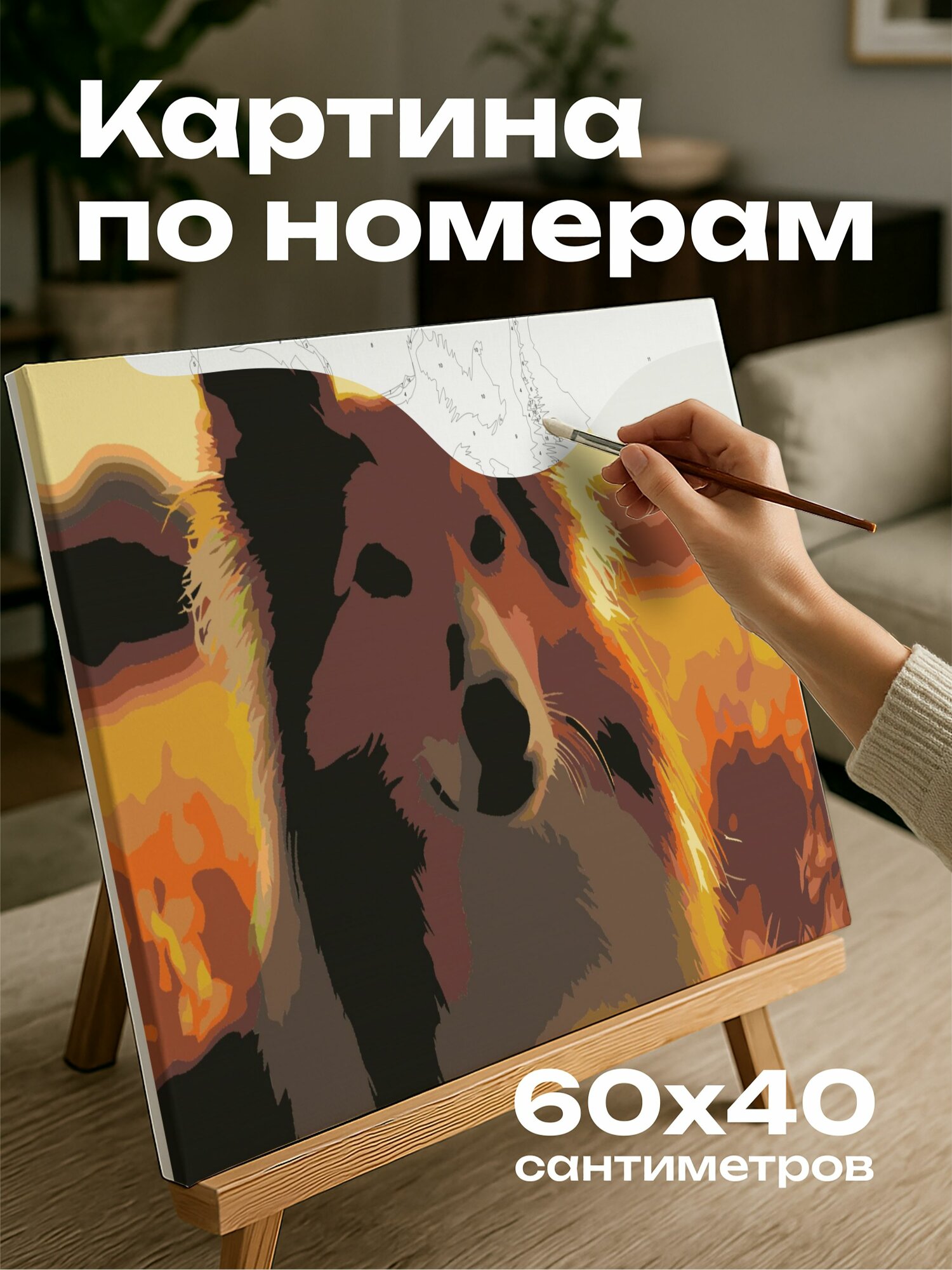 Картина по номерам 60x40 см, Колли, осанка, глаза, шерсть, свет заката, овчарка, сельская местность, цвета, компаньон