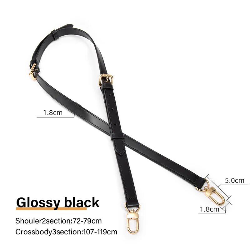 CRAZYSMITH Ремешок для сумки LV Speedy, ремни из 100% натуральной кожи, длинные сменные регулируемые ремни через плечо, аксессуары для сумок For LOUIS VUITTONV Glossy balck 1.8cm