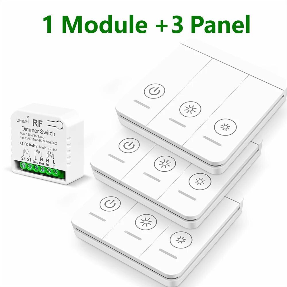 Беспроводной диммер 433 МГц, 1 Receiver, 3 Panel, Цвет: 1