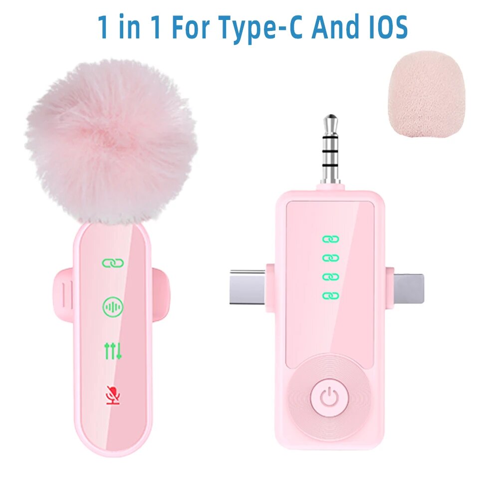 Розовый петличный микрофон Type-C/iOS 3.5mm