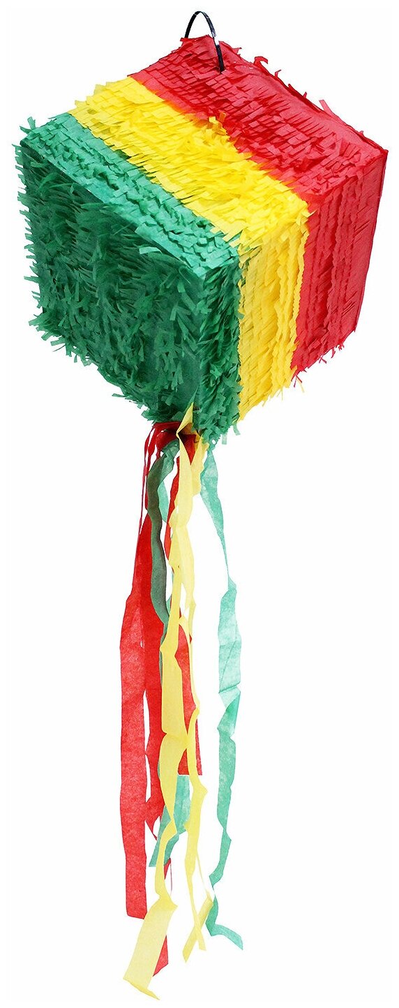 Пиньята Куб с лентами (красный-желтый-зеленый) без наполненения и без биты для разбивания