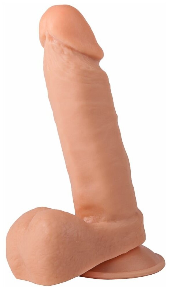 Гелевый фаллоимитатор с мошонкой на присоске - 19 см, телесный