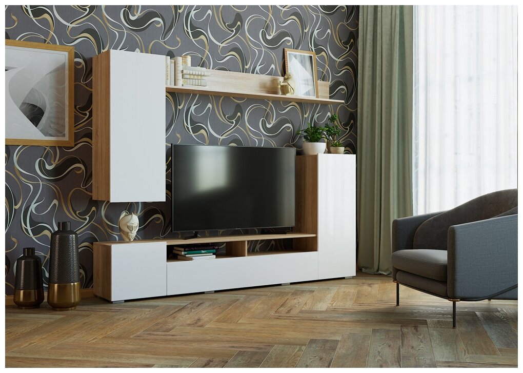 Стенка для гостиной Мийа (дуб сонома/белый глянец)
