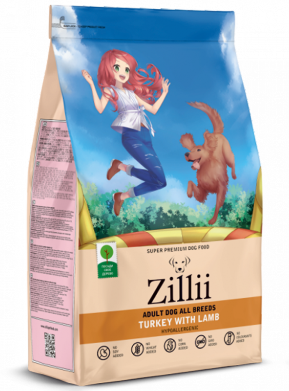 Сухой корм Zillii Adult dog all breed для взрослых собак всех пород с индейкой и ягненком, 3 кг