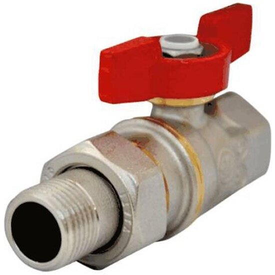 Кран шаровой Giacomini полнопроходной DADO с отводом 1/2"x1/2" Н-В компактная модель, с красной дроссельной рукояткой, никелированный