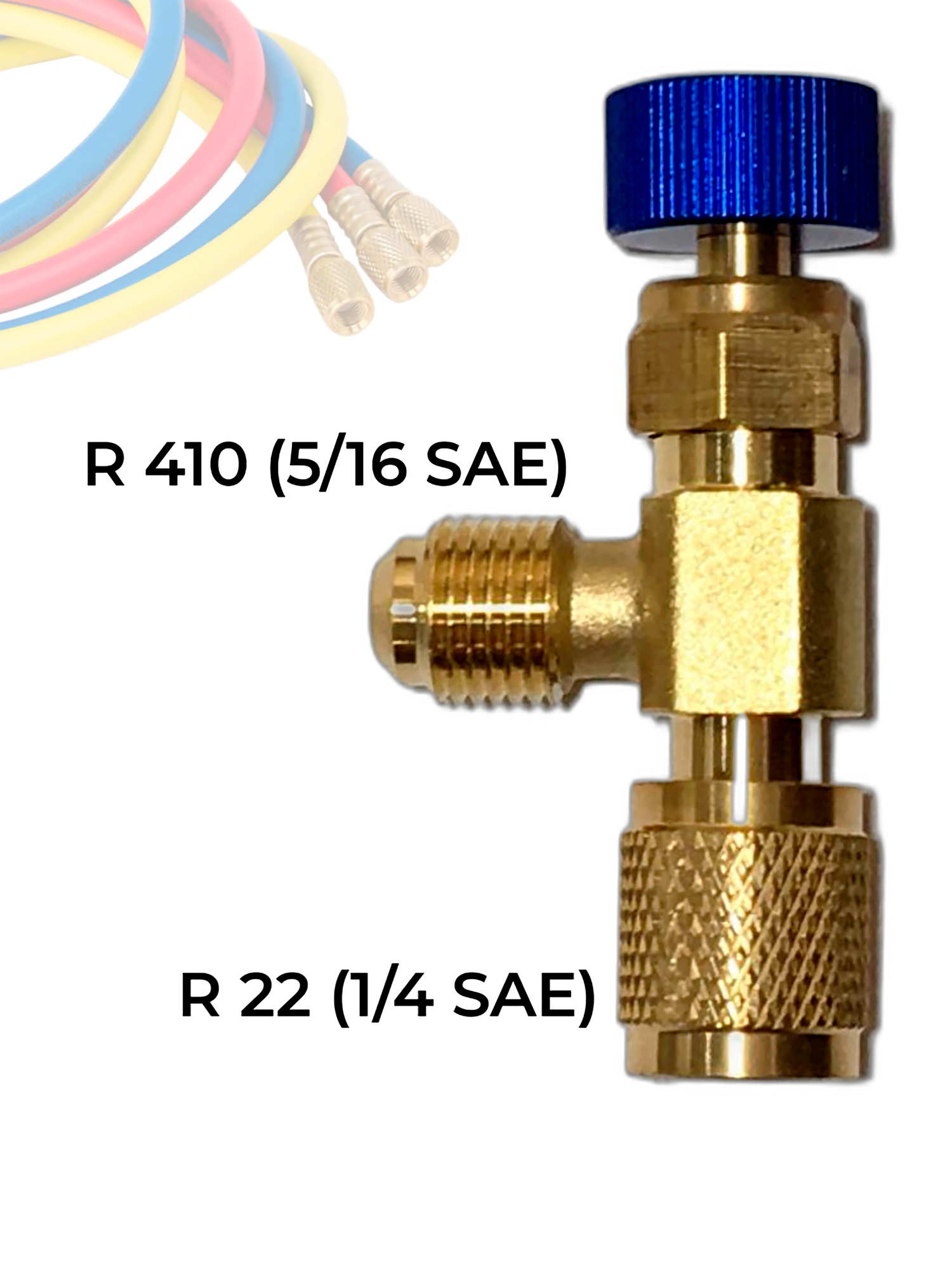 Адаптер переходник наконечник (кран) для заправки кондиционеров c R410 (5/16) на R22 (1/4) латунный