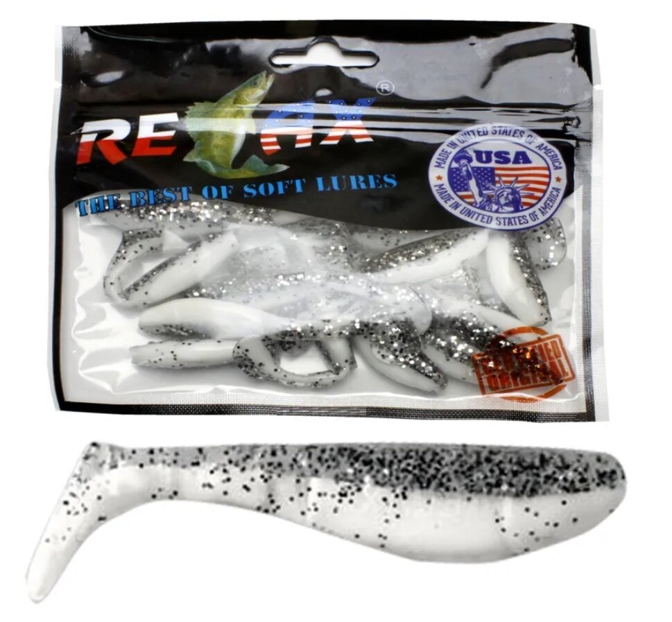 Мягкая силиконовая приманка риппер RELAX KOPYTO LAMINAT 3 (7,5cm) цвет L008 (White, Clear-silver, Black, Laminate) 1 уп. по 10 шт.