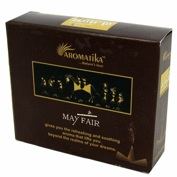 MAY FAIR DHOOP CONES, Aromatika (майская ярмарка конусные благовония, Ароматика), уп. 12 конусов + подставка.