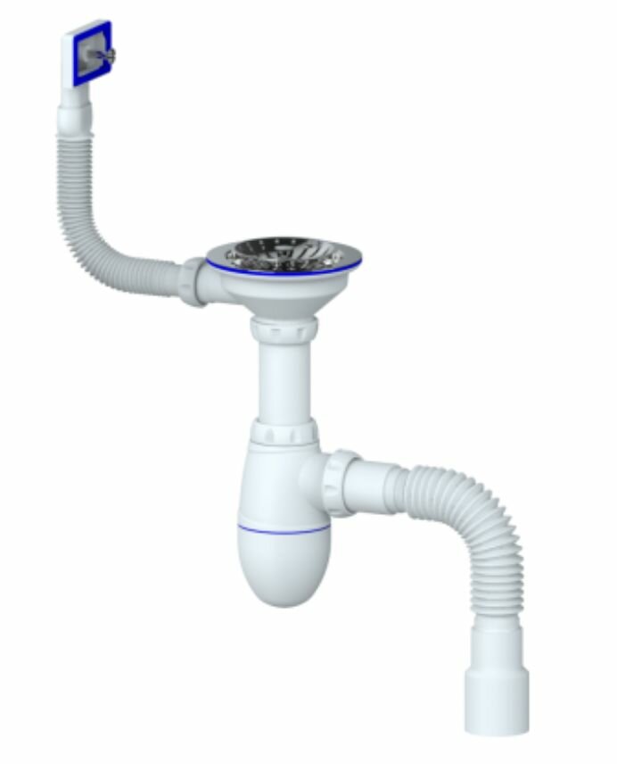 Сифон для кухонной мойки Unicorn В425 выпуск 3 1/2' х40 прямоугольный перелив чашка из нержавеющей стали 115