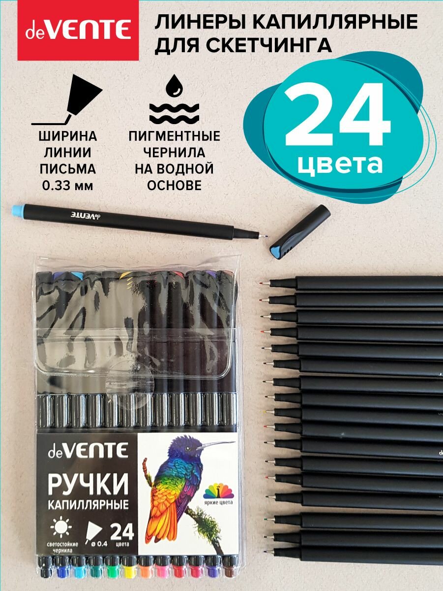 Набор капиллярных ручек линеров для скетчинга , d0,4 мм, с круглым черным корпусом