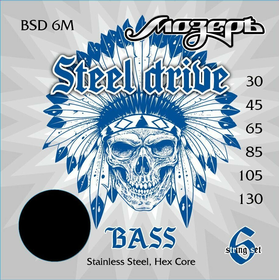 Струны Steel Drive BSD 6M, для бас-гитары, 6 струн, никель, голубые