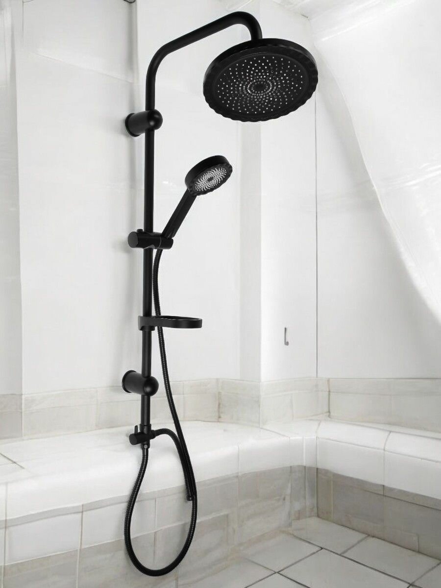 Душевая стойка GRIALE без смесителя, с тропическим и ручным душем, черный матовый