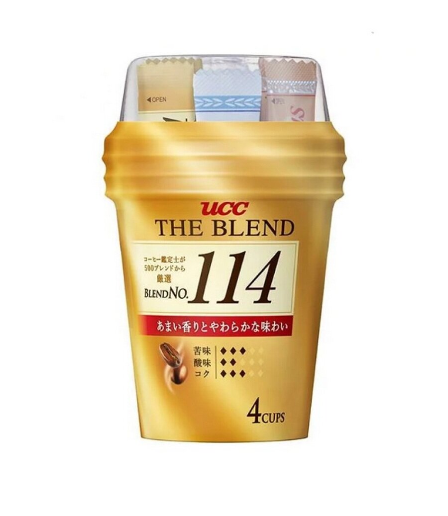 UCC THE BLEND набор 3 в 1: Кофе Коллекция 114, сухое молоко, сахар, стакан, 4 порции в стиках