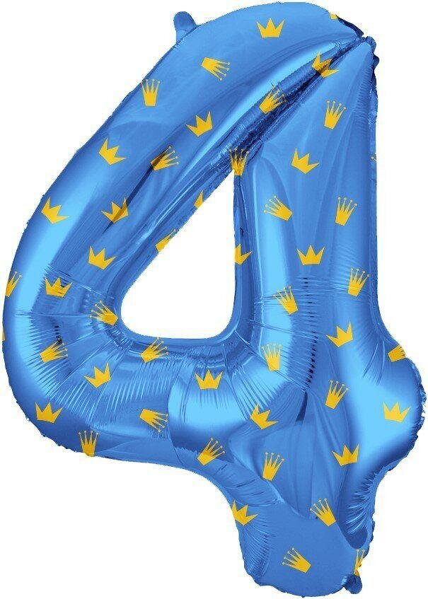 Шар (34'/86 см) Цифра, 4 Золотые короны, Голубой, 1 шт. в упак.