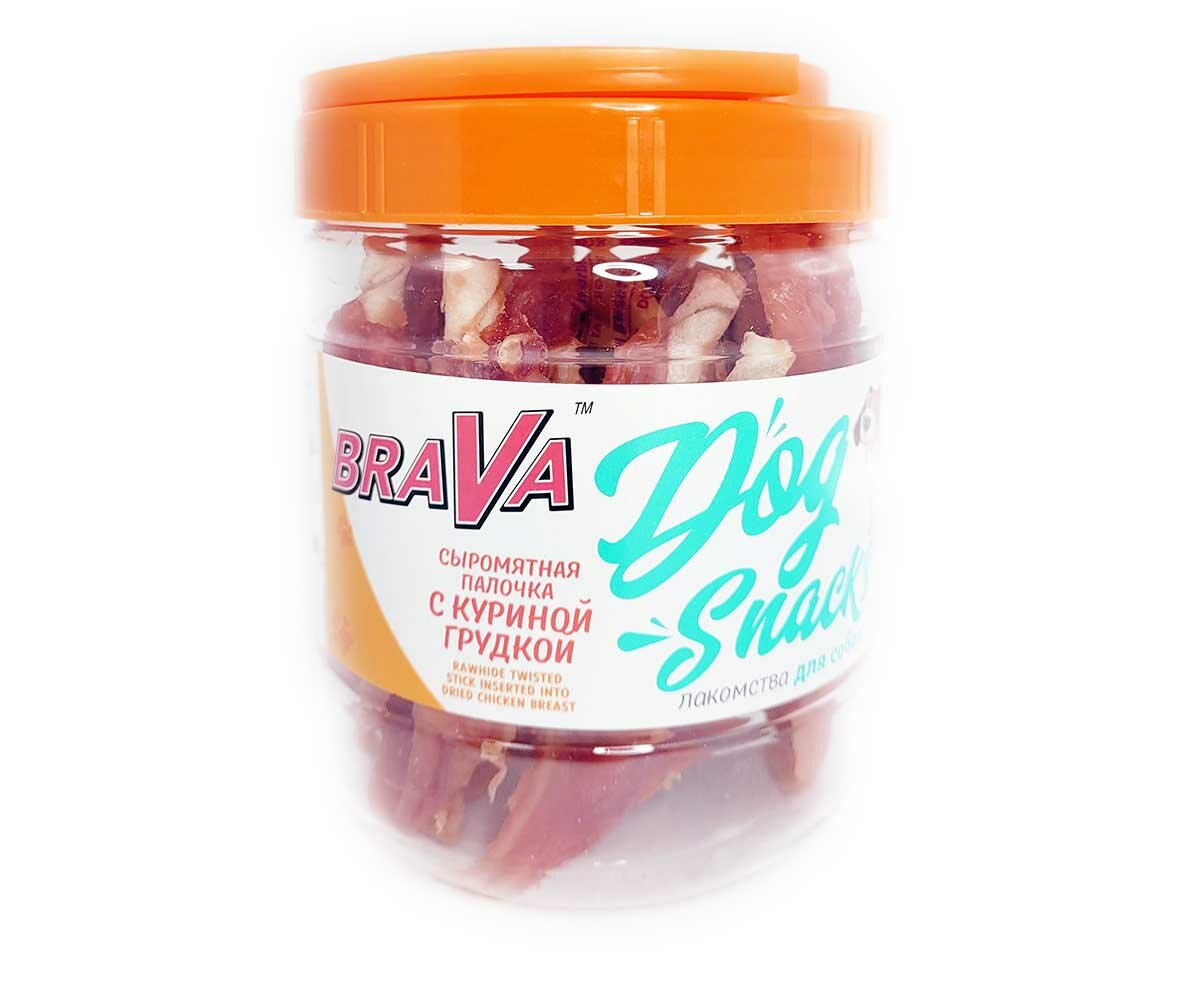Лакомство brava для собак сыромятная палочка с куриной грудкой 500г /1*12/