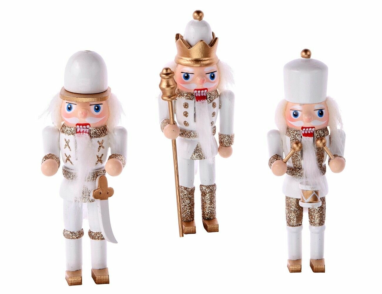 Набор ёлочных игрушек, дерево, белый с золотым, 12.5 см, 3 шт, Koopman International