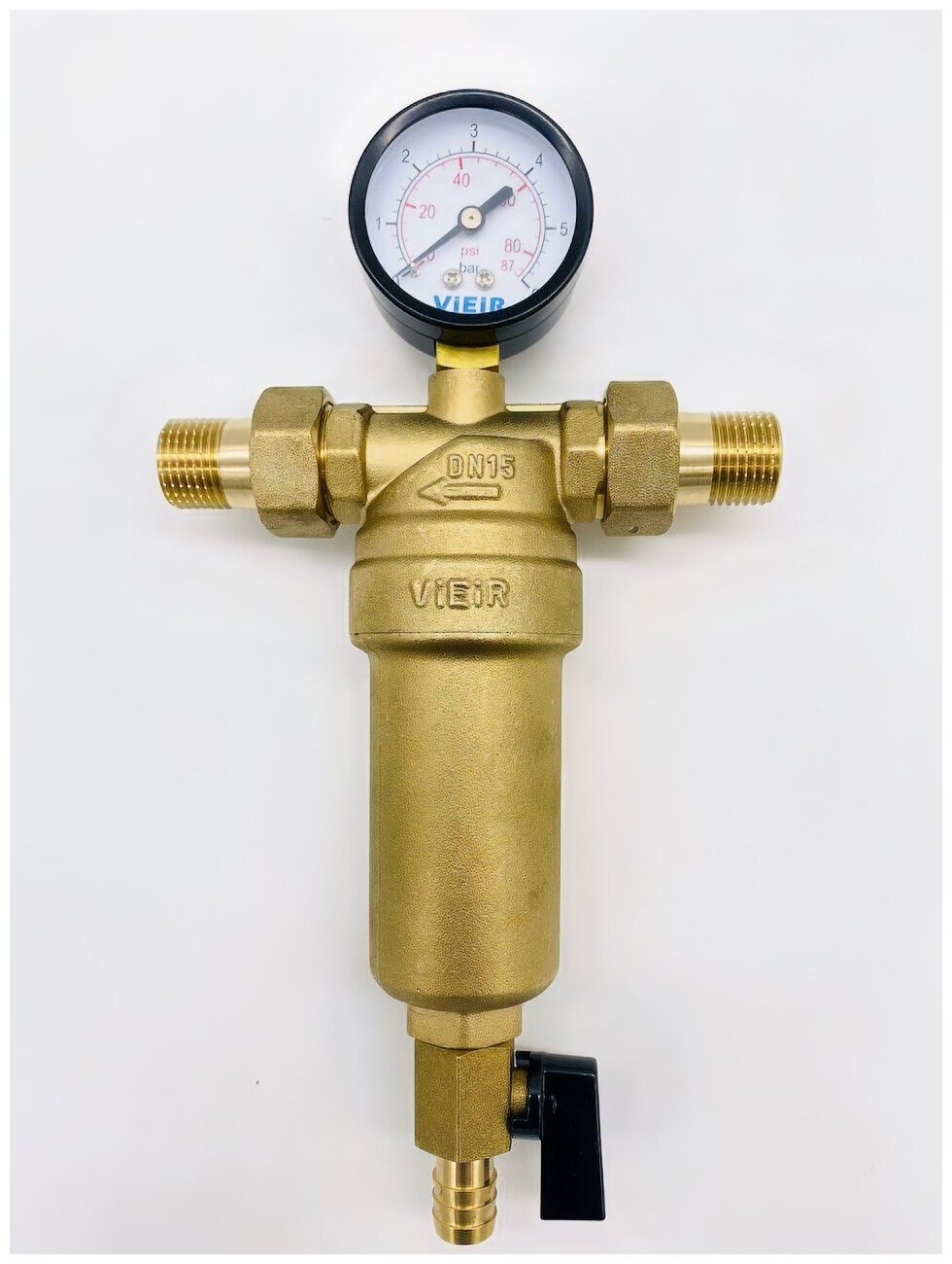 Фильтр самопромывной с манометром, для горячей воды 3/4" VIEIR JH153