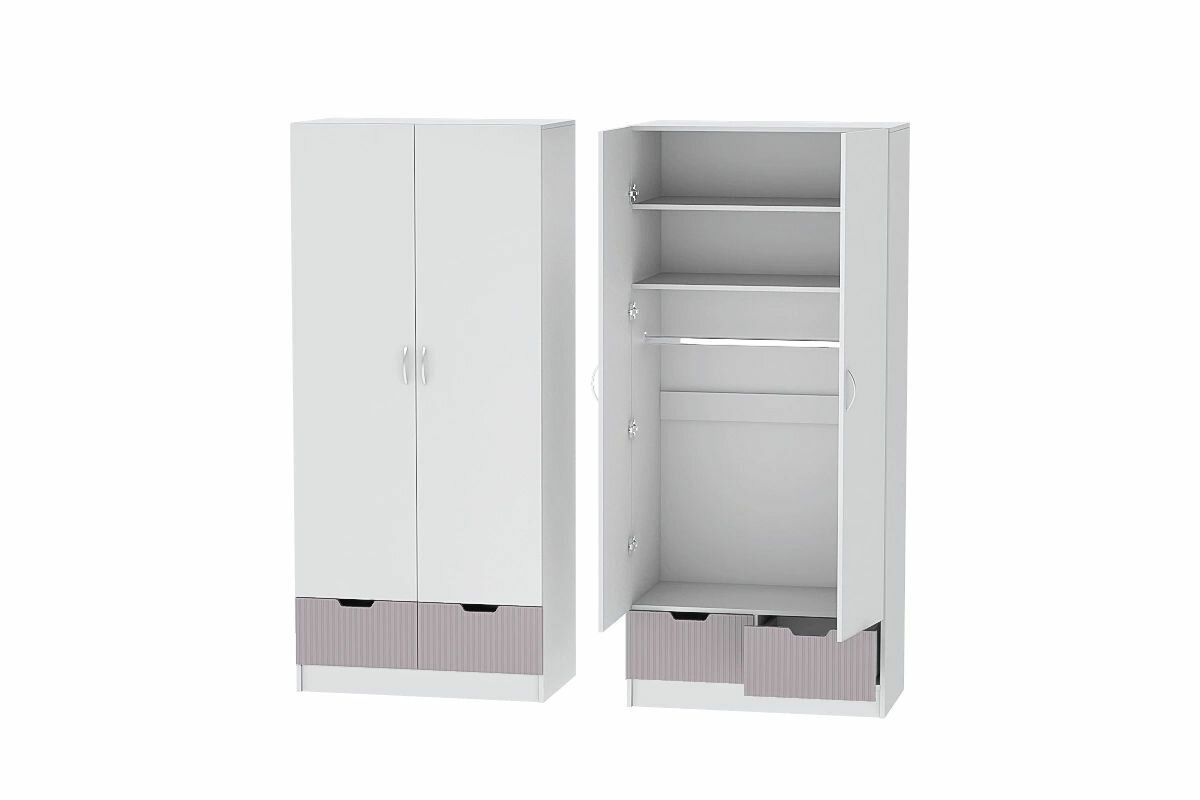 Шкаф 2-створчатый Бриз МДФ Ирис и Белый полосы, ширина 90 см, с полками, со штангой, с ящиками, в спальню, в гостиную