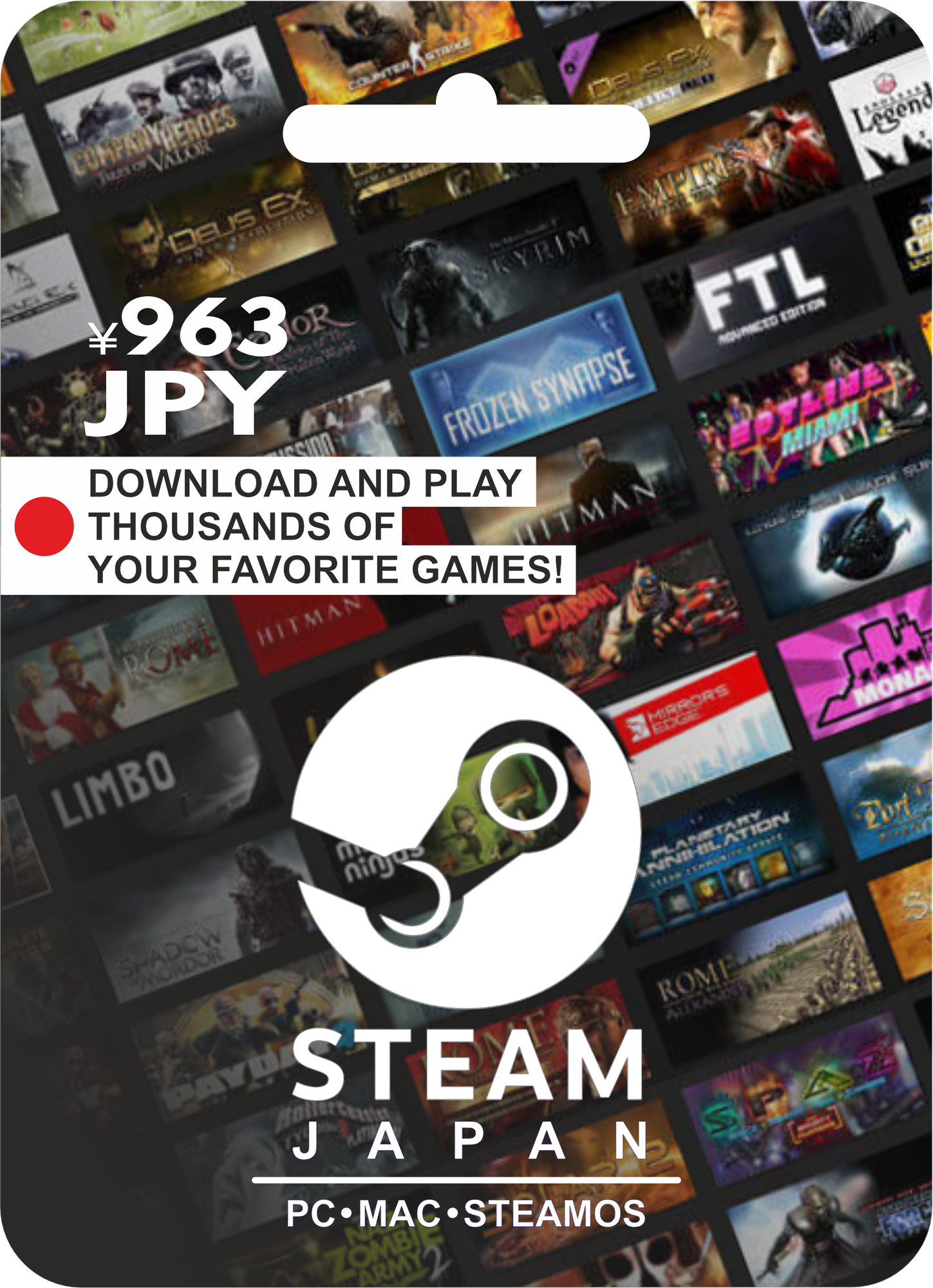 Подарочная карта Steam 963¥ Япония / Steam Gift Card 963¥ Japan