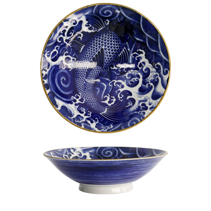 Чаша Carp Tayo 25 см, объем 1600 мл, синий декор, фарфор, Tokyo Design, 17108