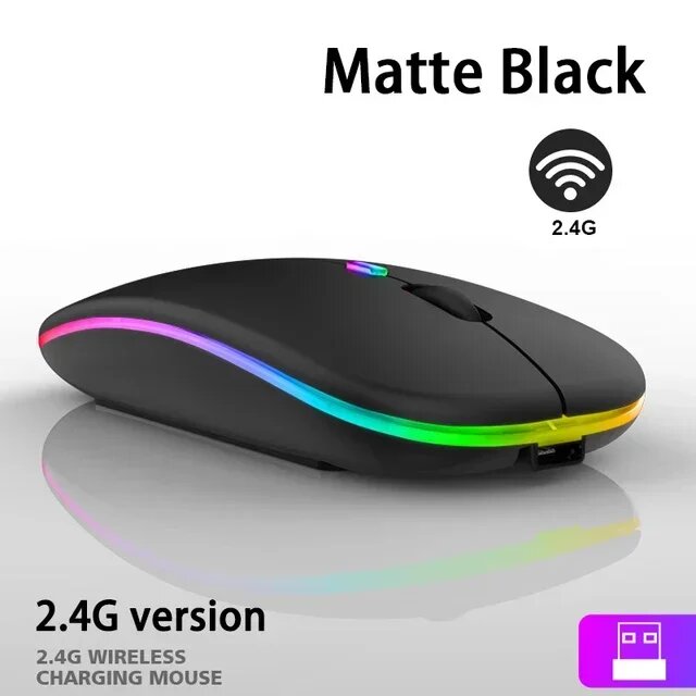 Перезаряжаемая беспроводная мышь с цветной подсветкой Mosue Silent Mute, компьютерные Black