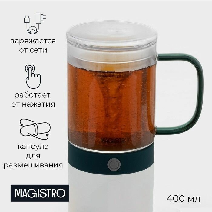 Кружка - мешалка стеклянная Слот , 400 мл, 11,5 8 12,2 см