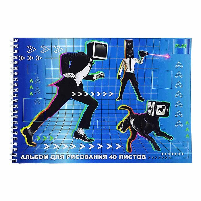 Альбом для рисования Centrum 40 листов, "TV man" А4, на гребне, мелованная обложка