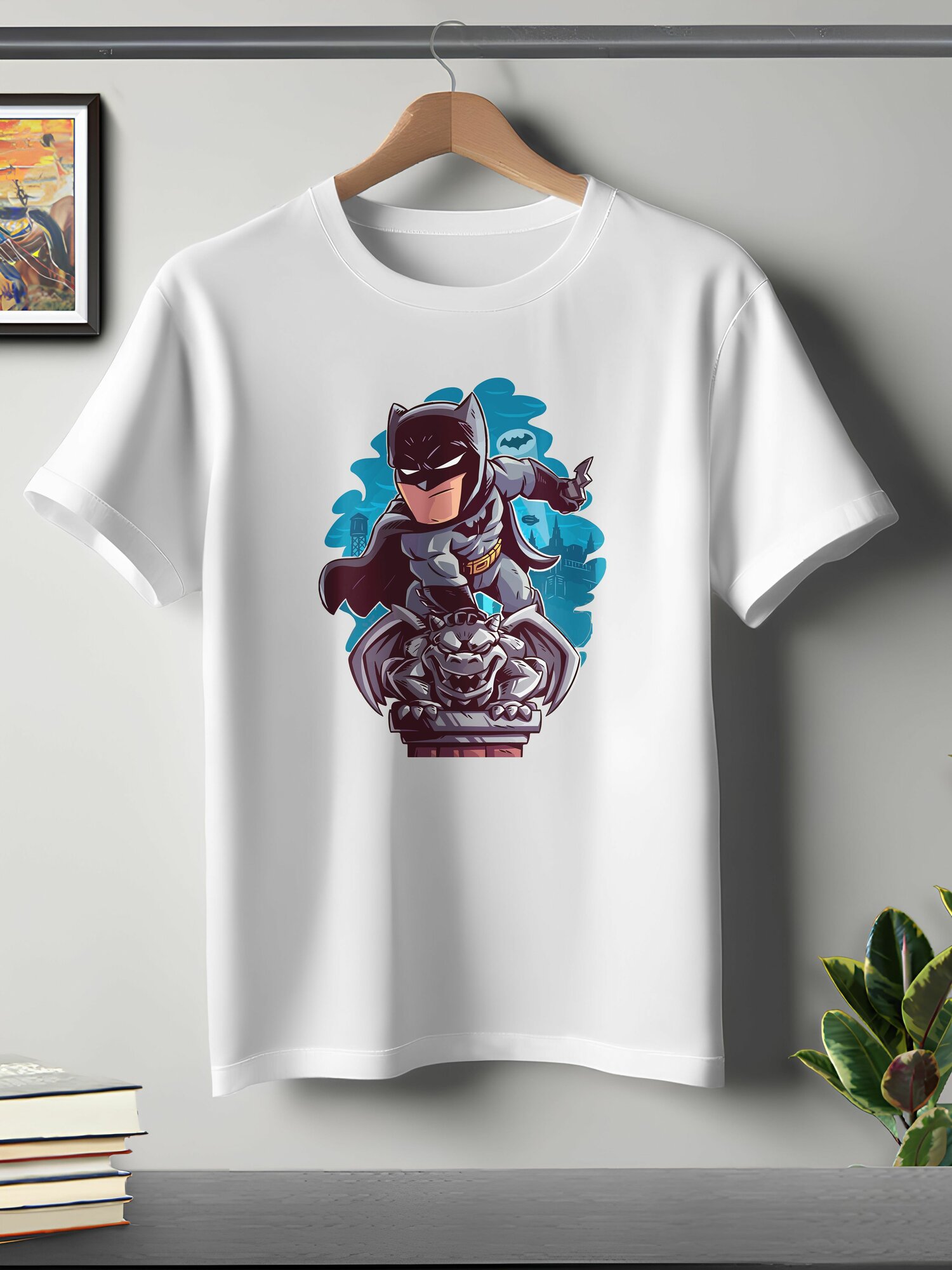 Футболка ONEQ унисекс 50-52 (XL) размер с принтом Бэтмен, белая