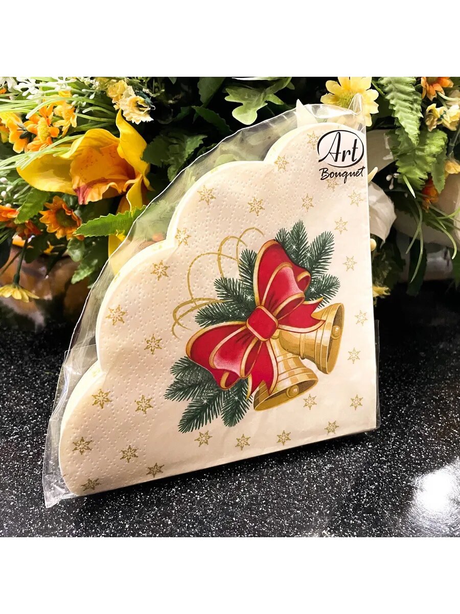 Салфетки Art Bouquet "Новогодние Колокольчики", сервировочные, бумажные, с рисунком, круглые
