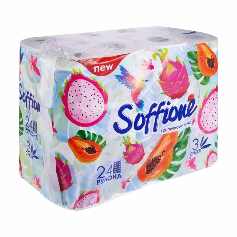 Туалетная бумага Soffione Тропический микс 24 рулона 3 слоя