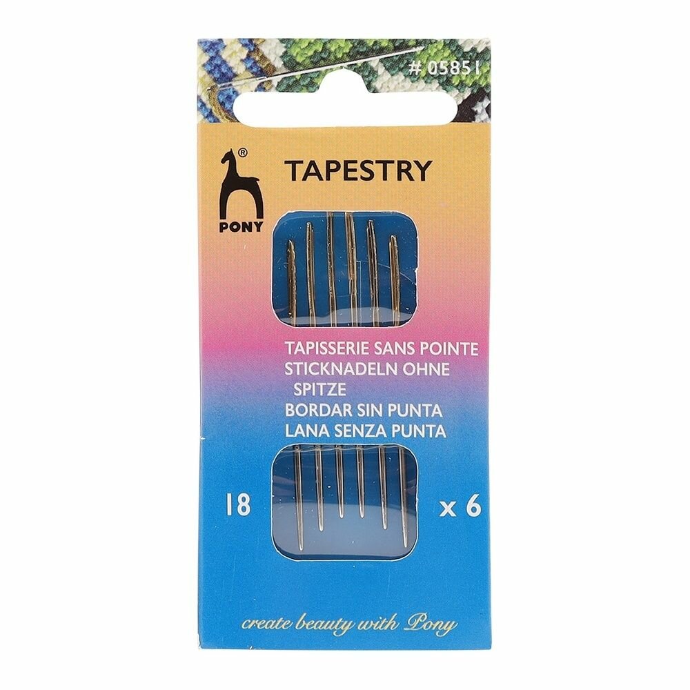 Иглы для шитья PONY ручные гобеленовые с золотым ушком Tapestry № 18, 6 шт (05851)