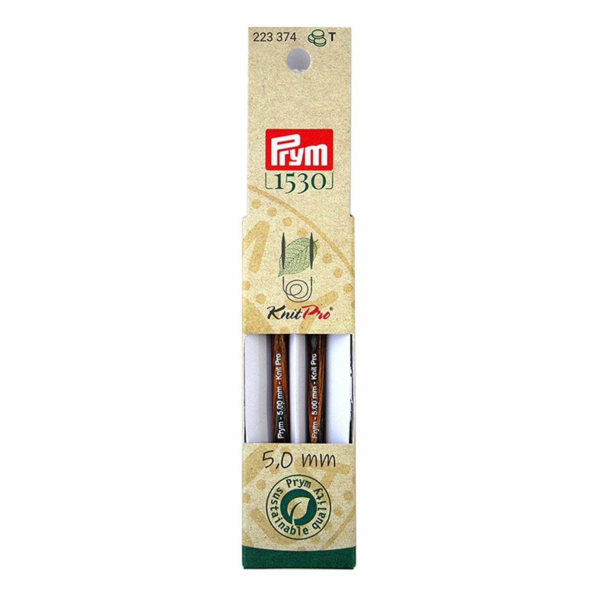 Спицы PRYM "Natural", съемные, короткие, береза, диаметр 5 мм, 8,7 см, 2 шт (223374)