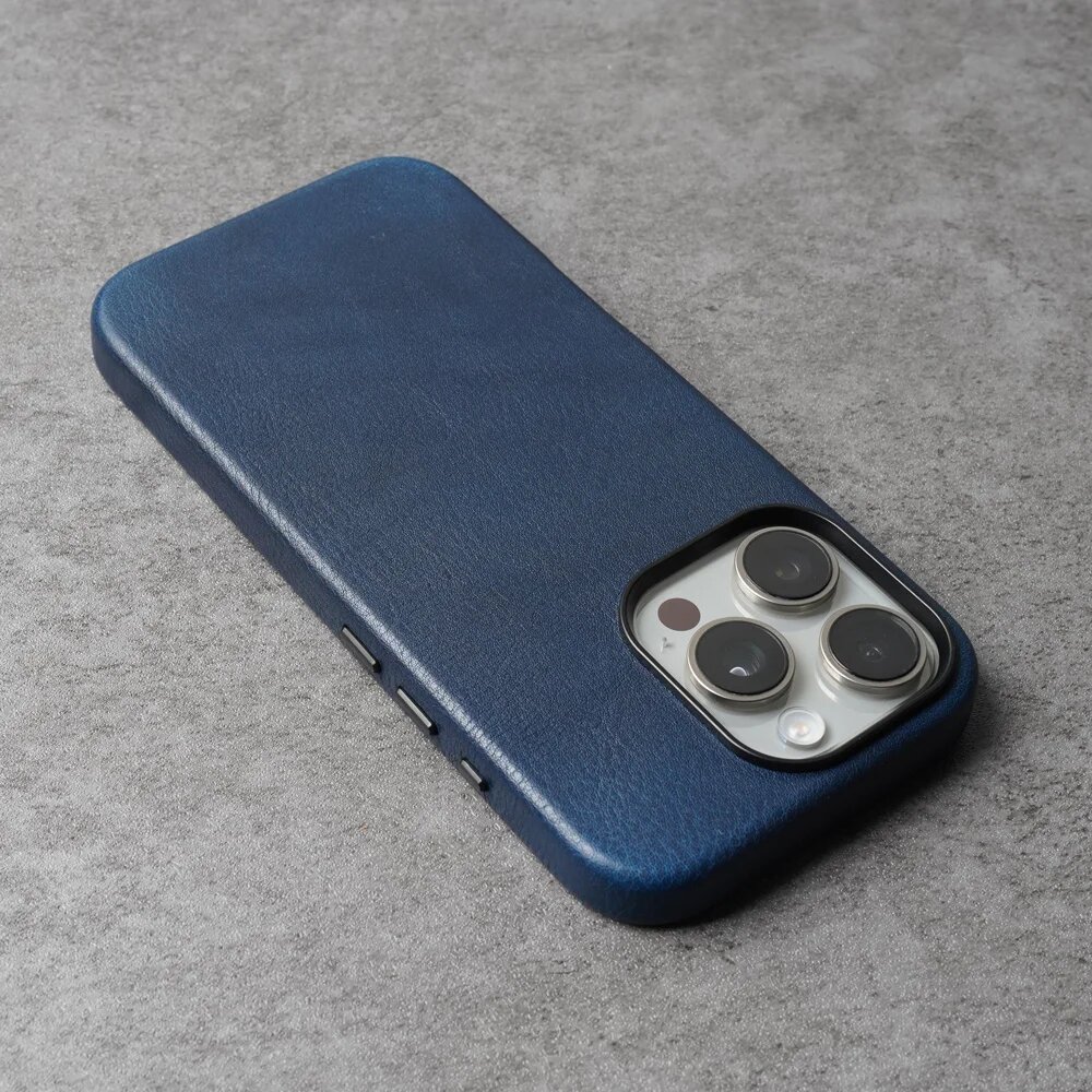 Магнитный чехол из натуральной кожи YMW для iPhone 16 Pro Max Темно-синий, Blue, for iPhone 15 Pro