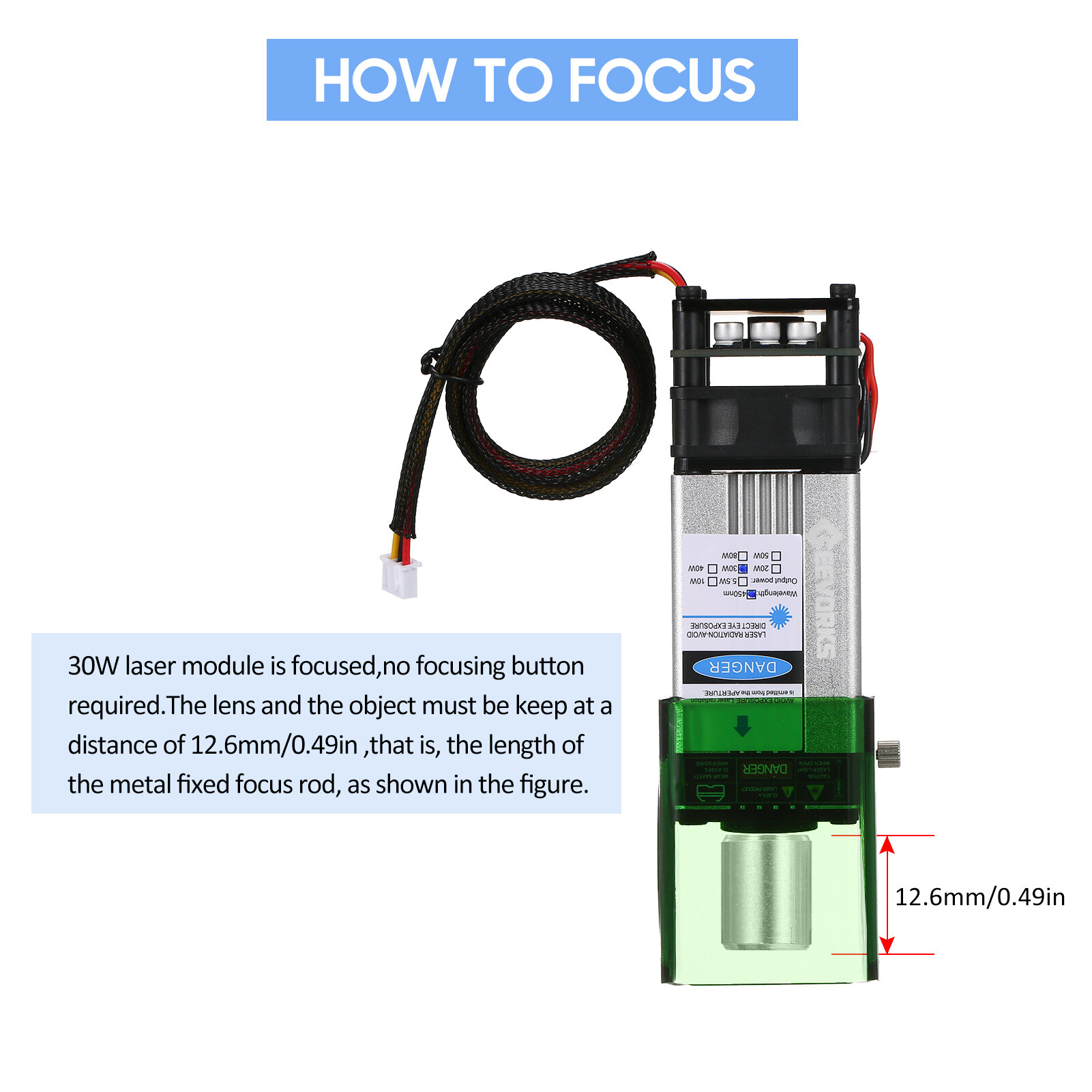 Лазерный модуль Geevorks 450 нм 30 Вт с защитной крышкой, фиксированное фокусное расстояние, лазерная гравировальная головка, высокоскоростной лазерный гравер, резак, 3D-принтер, ЧПУ, лазерный модуль для DIY-ремесла, дерева, кожи, ткани, бумаги,