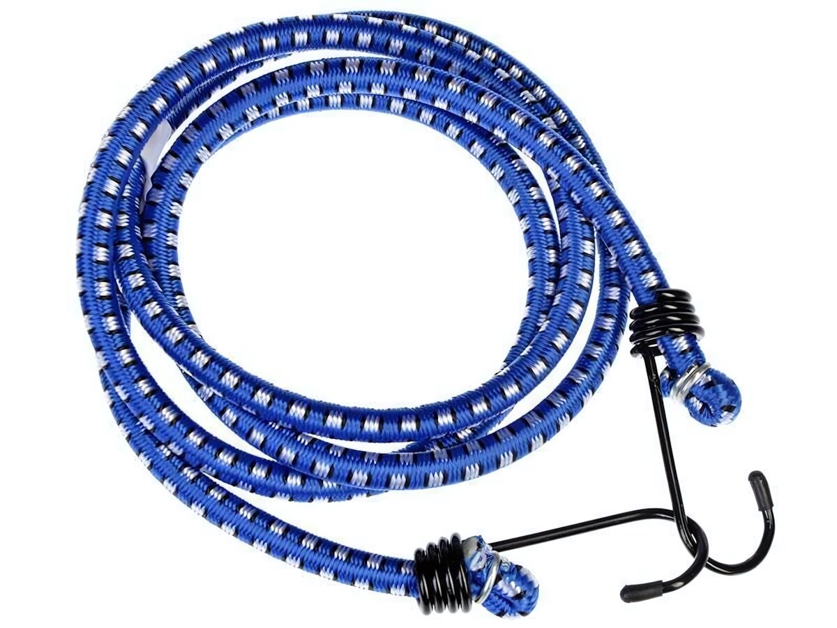 Стяжка для груза 10мм*1,6м с крючками, эластичная резина, синий/белый/черный, надежное крепление