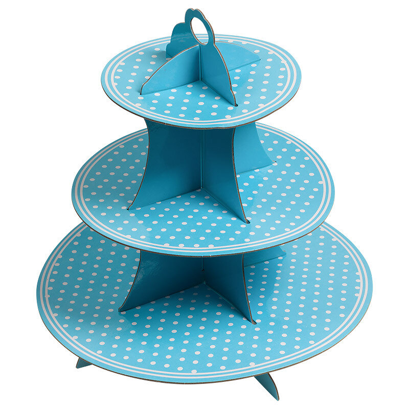 Стойка для десертов Волна веселья трёхъярусная, Белые точки, цвет голубой